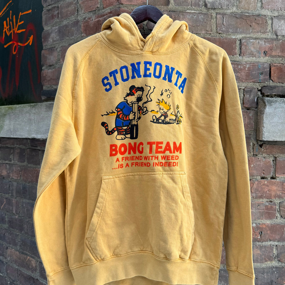 Heavyweight 80s Bong Team Hoodie Faded Yellow – Stoneonta Clothing