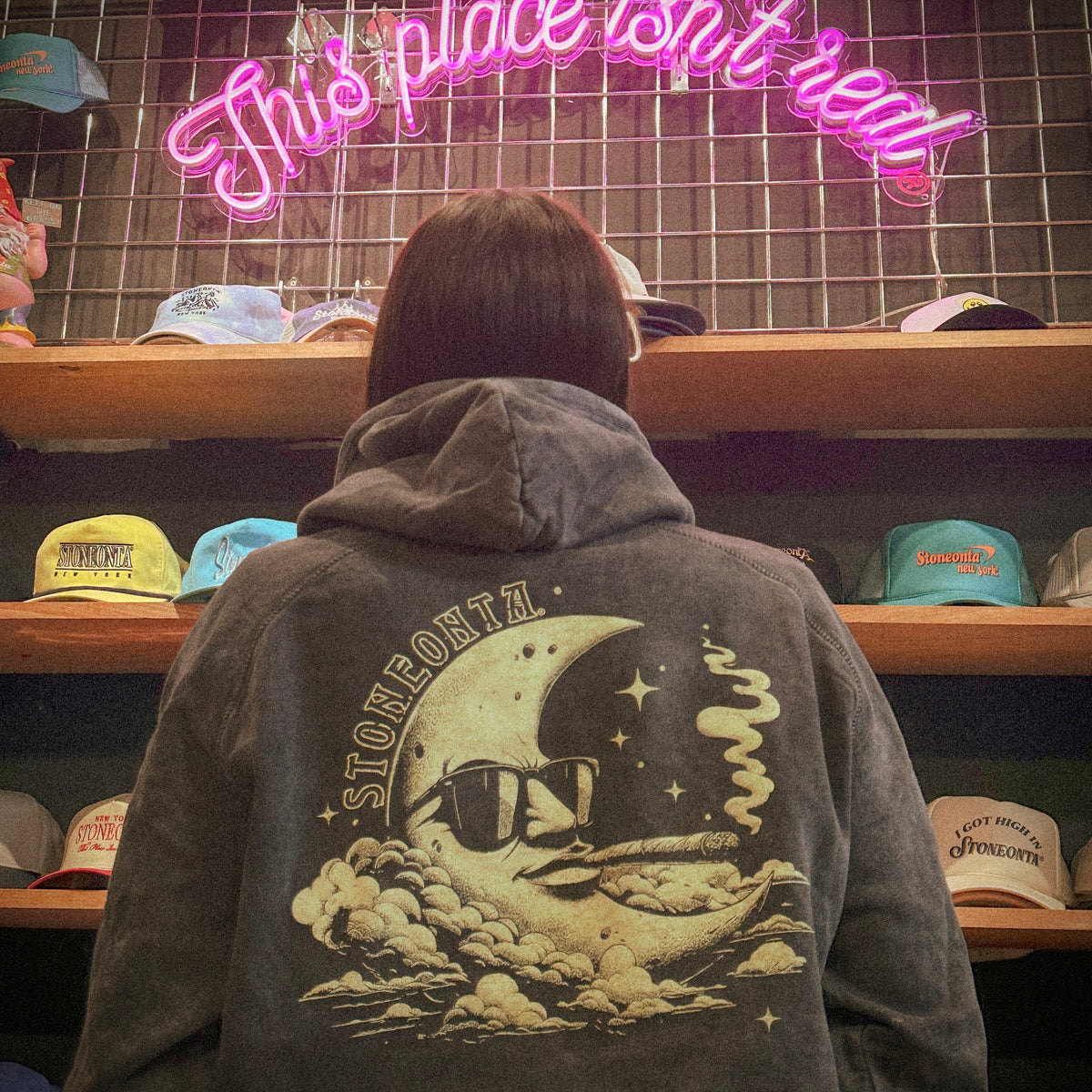 Heavyweight Moon Hoodie Vintage Black – Stoneonta Clothing